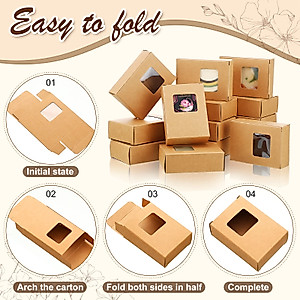 Outus 100 Pcs Soap Packaging Boxes with Window Mini Kraft Paper Boxes Bulk Treat Favor Boxes Rectangle Gift Soap Boxes for Homemade Soap Making Cookies Candy Prese, 3.5 x 2.6 x 1.2 Inch(Brown)