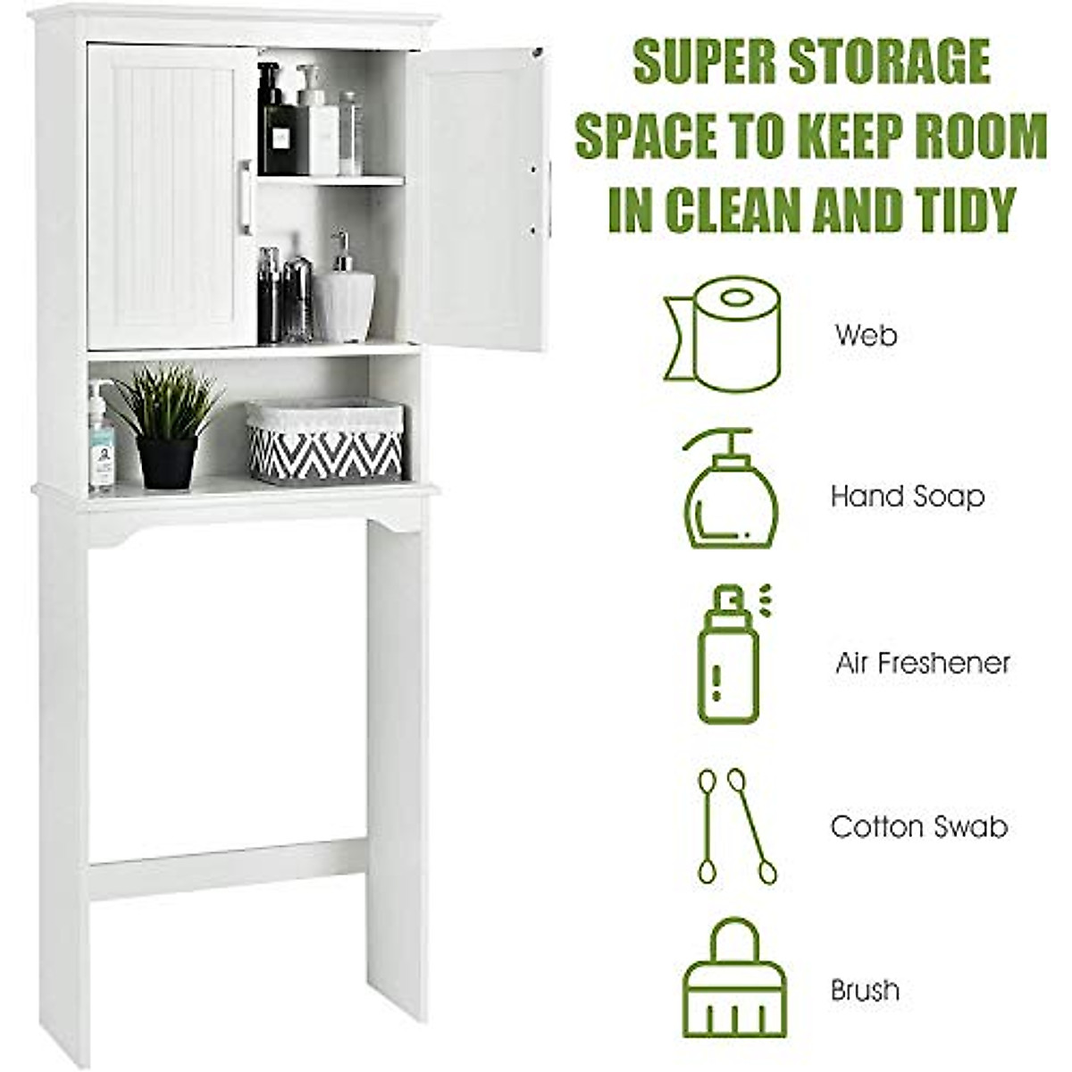 Nightcore Bathroom Storage Rack Over The Toilet, Toilet Organizer with a Open Space, Space Saver Cabinet, Sturdy and Durable Bathroom Shelf, White