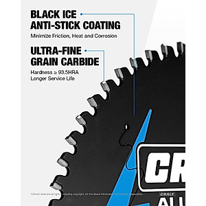 CRALY 7-1/4 Inch 56 Teeth Aluminum and Non-Ferrous Metal Cutting Circular Saw Blade, 5/8 Inch Arbor, Carbide Tipped, Thin Kerf, Black Ice Coating, for Medium Aluminum, Plastic, Composite(C0756AL)