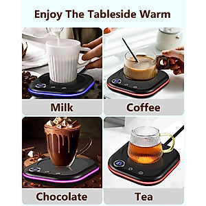 MQUPIN Coffee Warmer, Coffee Cup Warmer for Desk Auto Shut Off, Smart Candle Warmer with Temp Display & 1-12 Hours Timer- 1 Gold Coffee Spoon & 1 Black Insulating Mat Included (Black)