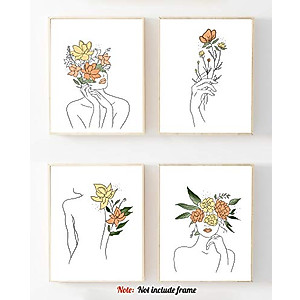 YIMEHDAN Minimalist Women Flower Wall Art Print-- Dressing Room or Girls Bedroom Decor--Fashion Women Rose Minimal Line Canvas Print ( Set of 6 )--Unframed--8X10 inch