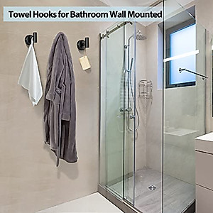 Kruodop Towel Hooks for Bathroom,4 Packs Wall Mount Towel Holder,Black Matte Wall Robe Hook,Stainless Steel Heavy Duty Door Hanger Towel Hook for Kitchen, Bedroom,Hotel,Pool,Coats and Keys