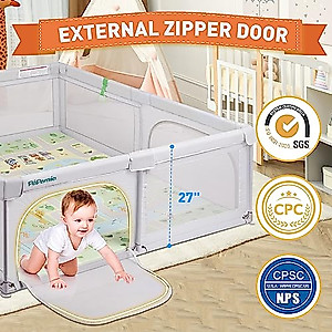 PAPAMIA Baby Playpen, 79"x71" Foldable Extra Large Playpen for Babies and Toddlers with Anti-Slip Base and Breathable Mesh, Sturdy Safety Play Yard with Gate for Kids Activity Center (Large Gray)