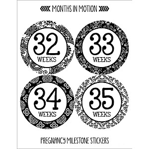 Months In Motion Pregnancy Weekly Belly Growth Stickers - Week to Week Pregnant Expecting Photo Prop - Maternity Keepsake - Baby Bump - Large Set of 36 Weekly Photo Sticker