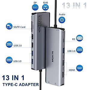 USB C Docking Station Dual Monitors 13 in 1 Triple Display USB C Hub for Windows with Dual HDMI 4K, DP, PD Charger, Gigabit Ethernet, 5 USB Ports, SD/TF Card Reader, Mic/Audio for Lenovo HP Dell XPS