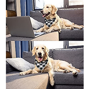 Birthday Plaid Dog Bandana with Button, Dual Layer Scarf Soft Cotton Triangle Bib Girls and Boys Kerchief Adjustable Accessories for Small Medium Large Extra Large Dog Puppy Pet Cat