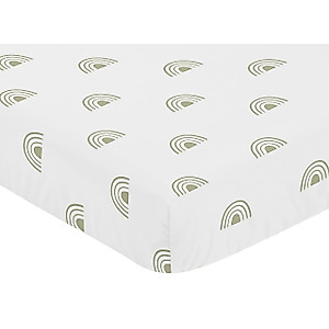 Sweet Jojo Designs White and Sage Boho Rainbow Boy or Girl Fitted Crib Sheet Baby or Toddler Bed Nursery - Green Bohemian Celestial Sky Outdoors Nature Gender Neutral