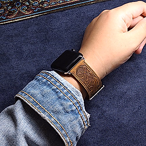 Falandi for Apple Watch Band Leather 41mm 40mm 38mm, Western Retro Leather Classical Replacement Smart Watch Band for iWatch Men Women Series 8 7 SE 6 5 4 3 2 1 (Retro Brown, 41/40/38mm)