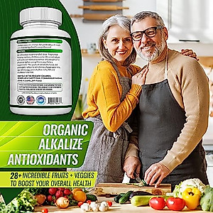 Organic Super Greens Capsules Superfood Fruit Veggie Supplement - 28 Powerful Natural Ingredients with Alfalfa, Beet Root, Tart Cherry & Ginger for Immune & Energy Support, for Men Women, 60 Tablets
