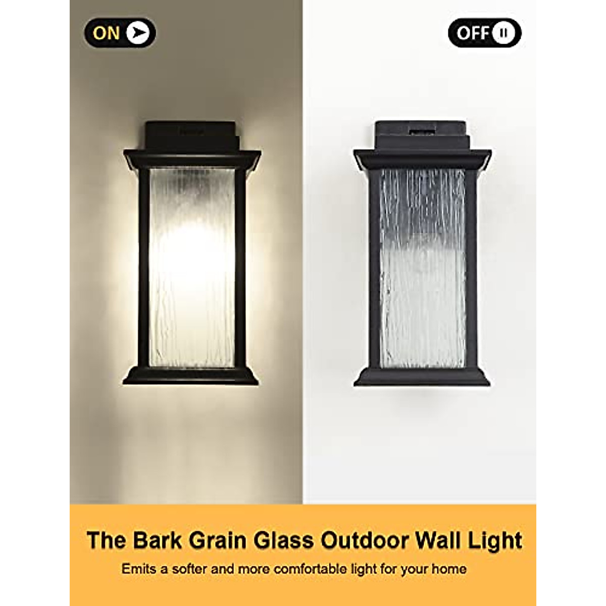 VOCLDFA Outdoor Wall Lantern Waterproof Wall Mount Light Fixture Outdoor Wall Porch Light with Bark Grain Glass, E26 Base Outdoor Wall Sconce in Matte Black for House Wall, Patio, Doorway