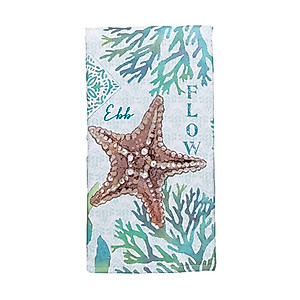 Bundle of 2 Sea Life Coastal Beach Dual Purpose Terry Kitchen Dish Towels, Starfish