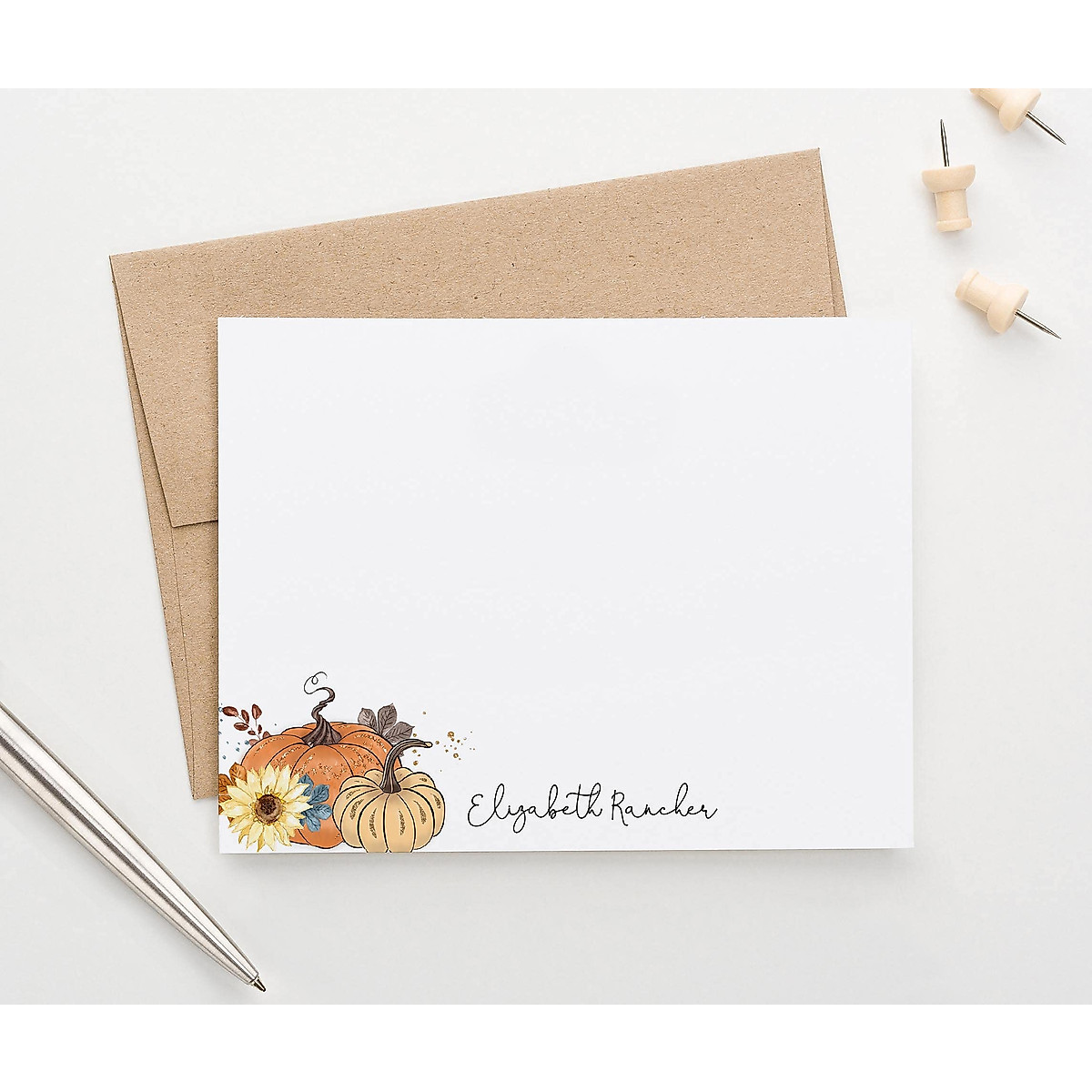 Pumpkin Personalized Fall Stationary for Women, Personalized Fall Pumpkins Stationery with Envelopes, FLAT NOTE CARDS, Fall Personalized Note Cards for Women, Your choice of Colors and Quantity