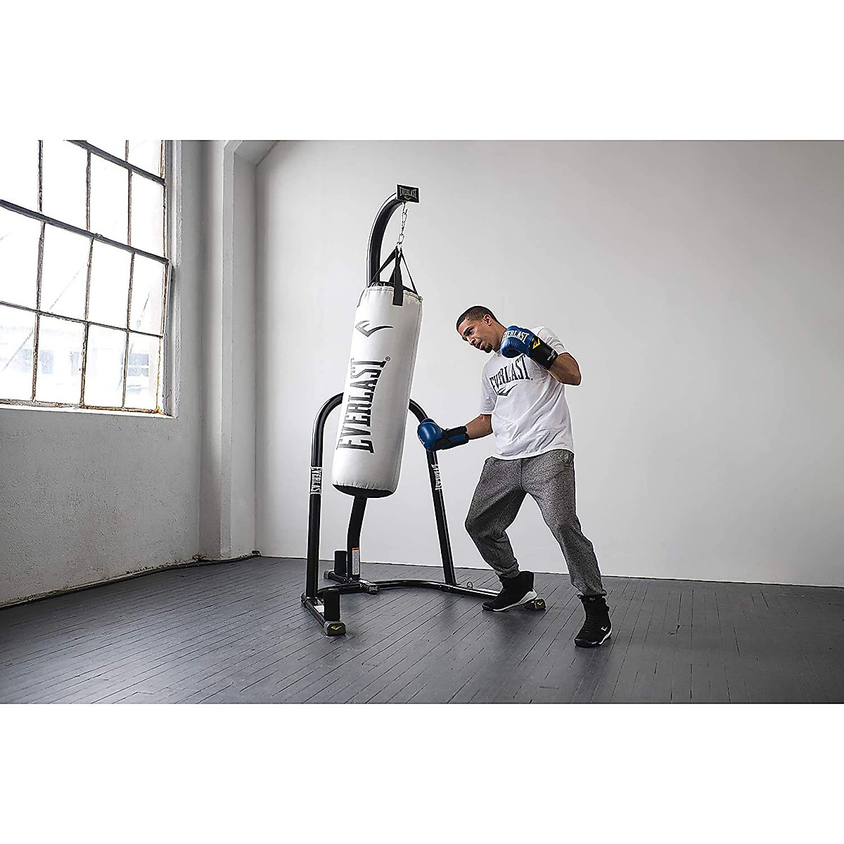 Everlast NevaTear 70 Pound Hanging Heavy Punching Bag with Powder Coated Steel Heavy Bag Stand for MMA and Boxing Training, Black