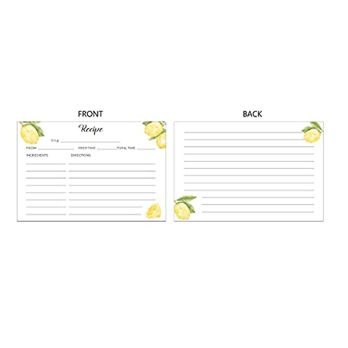 Heart&Berry Lemon Recipe Cards 4x6 Double Sided - Set Of 50 Thick Recipe Cards