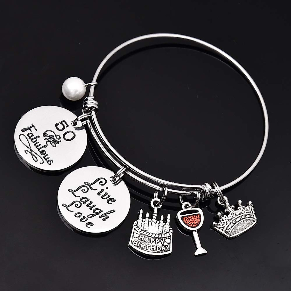 50th Birthday Gifts for Women Friend - 50 Birthday Gifts for Women for Friends Coworker Aunt Mom Mothers Gift Christmas Turning 50 Years Old Birthday Gifts for Women, 50 And Fabulous Bracelet