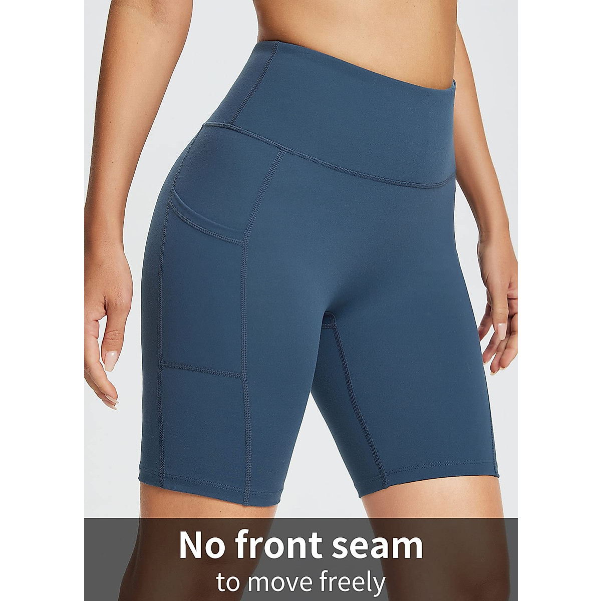 BALEAF Biker Shorts Women Yoga Gym Workout Spandex Running Volleyball Tummy Control Compression Shorts with Pockets Soft 8" Blue XL