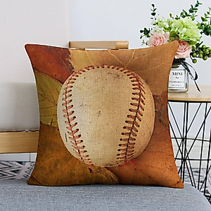 Maple Leaves Baseball Throw Pillow Covers 18×18 Pillowcases Set of 2 Autumn Softball Linen Decorative Square Pillow Case Cushion Covers Standard Size for Sofa Couch Outdoor Bed Pillow Protectors