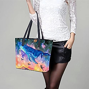 Womens Handbag Watercolor Whale Blue Leather Tote Bag Top Handle Satchel Bags For Lady