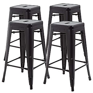 Vnewone 30 Inches Metal Bar Stools Set of 4 Counter Height Barstools Stackable Metal Chairs High Backless Dining Stool Bar Chair for Indoor Outdoor Patio Home Kitchen Black
