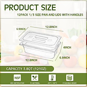 Mifoci 12 Pcs 1/3 Size 4'' Deep Commercial Hotel Pans with Lids Clear Food Pans Polycarbonate Restaurant Containers Stackable Restaurant Food Storage Containers for Kitchen Commercial Deli Food Prep