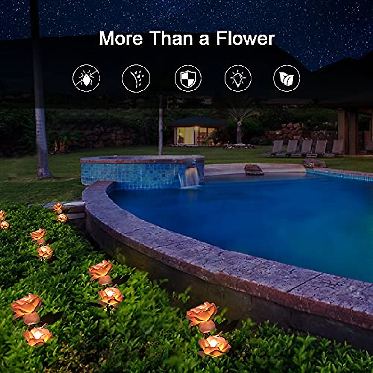 MIKK Solar Garden Stake Flower Lights, 2pack Outdoor Decorative Floral Lights, LED Artificial Waterproof Yard In-Ground Lights Lights for Garden Lawn Patio Backyard.（Pink Rose）