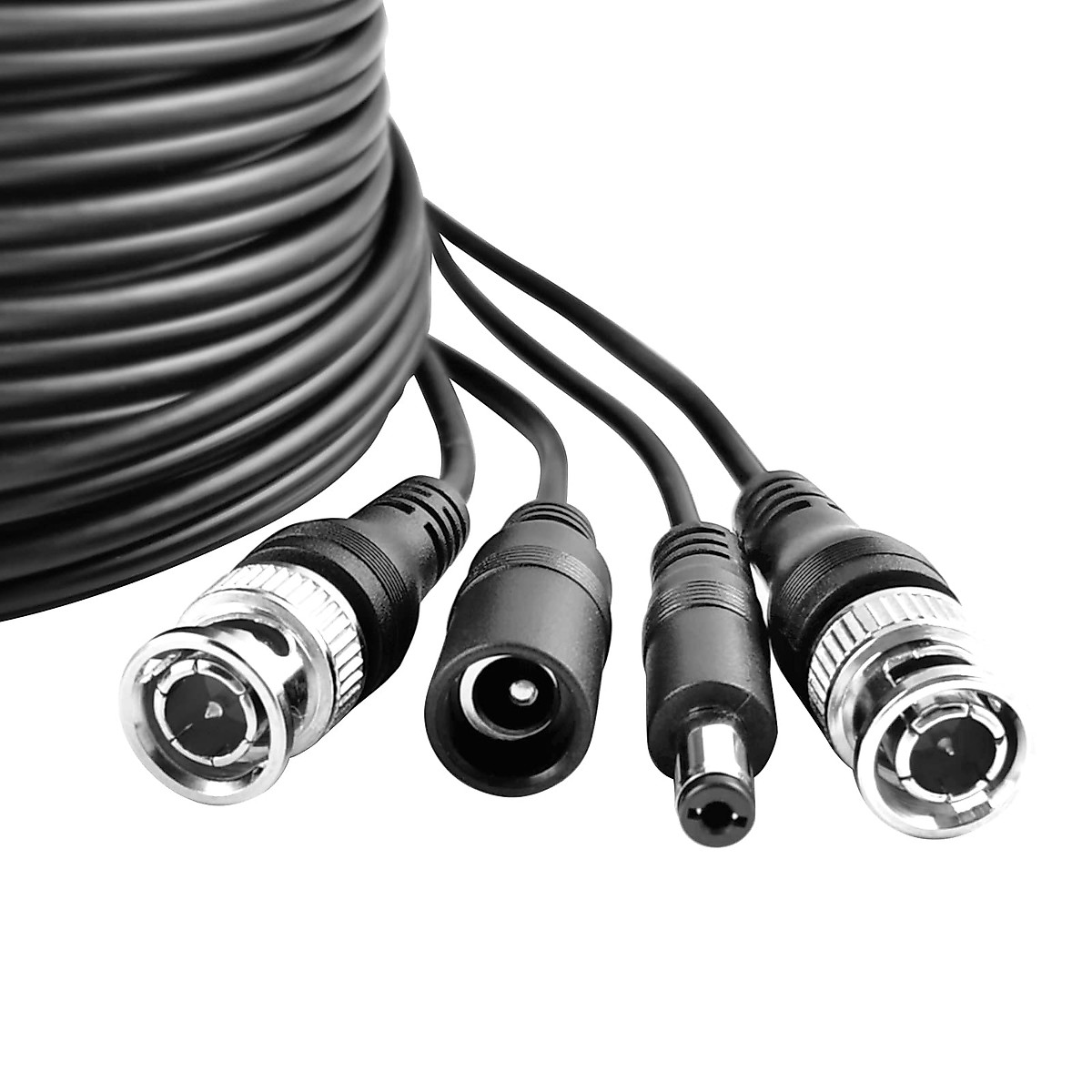 TIGERSECU 4 Pack 60-Feet (18 Meters) Premium BNC Video and Power Extension Cables for CCTV Video Security Camera Systems (4-Pack, Black)