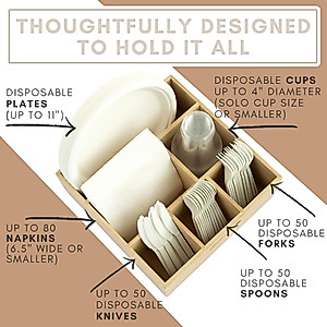 Large Wooden Silverware Caddy For Party, Holds Plates, Napkins, Cups, Forks, Spoons, and Knives, Utensil Holder for Party, Hosting Essentials, Cutlery Holder for Party, Flatware Caddy, Utensil Caddy