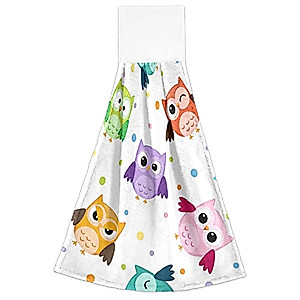 Kigai Owl Kitchen Hanging Towels Set of 2, Absorbent Hand Tie Towels Tea Bar Dishcloths Dry Towels for Kitchen Bathroom Home Decor, 12 x 17 Inch