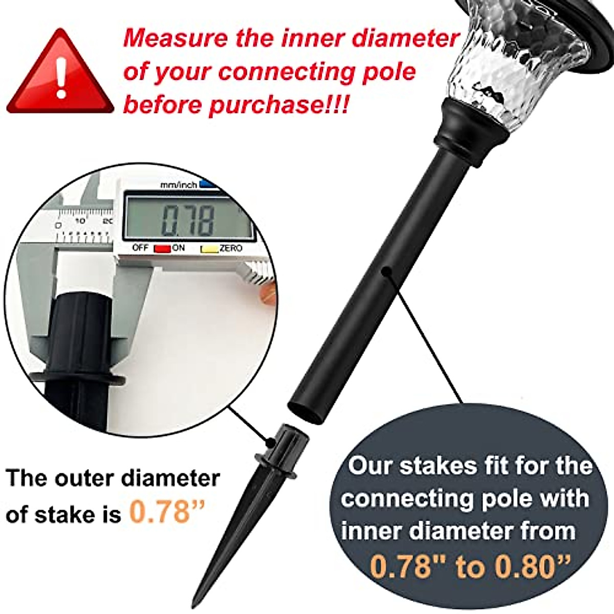 6 Pack Metal Stake Solar Lights Replacement Spike - Outdoor Ground Stakes for Garden Lights Landscape Yard Pathway Lamps Pole, 0.78 * 5.3 Inch