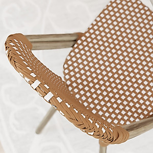EMMA + OLIVER Colmar Bistro Chair - Natural & White Woven PE Seat and Back - Light Bamboo Finish Aluminum Frame - Set of Two