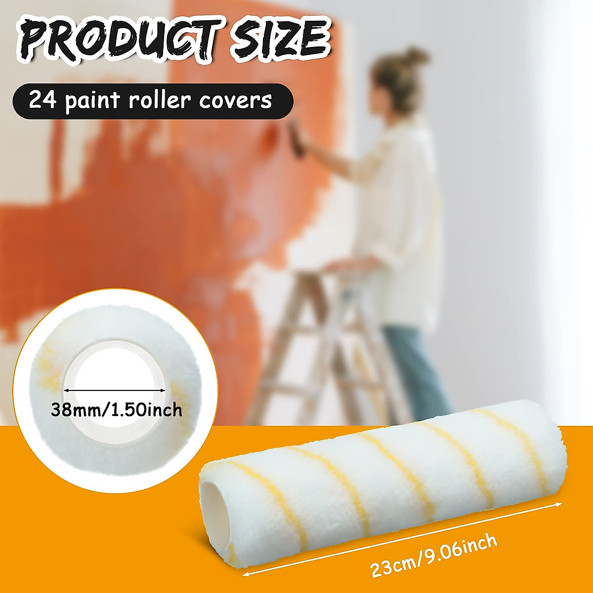 24 Pack Paint Roller Covers 9 x 3/8 Inch Microfiber Covers for Paint Roller for Painting Walls Ceilings, Home Painting Supplies