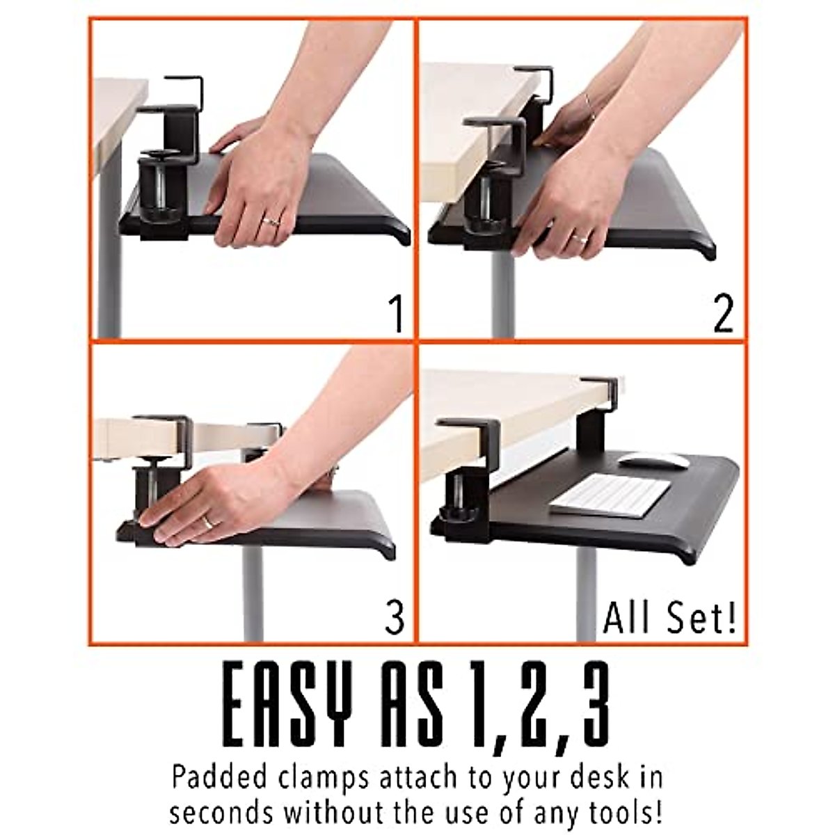 Stand Steady Easy Clamp-On Keyboard Tray - Extra Large Size - No Need to Screw Into Desk! Slides Under Desk - Easy 5 Min Assembly - Great for Home or Office!