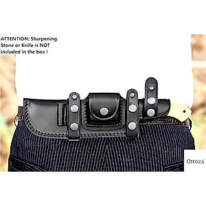 Ottoza Handmade XL Leather Knife Sheath RIGHT HAND Tracker Knife Sheath - Bushcraft Knife Sheath - Hunting Knife Sheath - Survival Knife Sheath Horizontal Carry Black TOP GRAIN LEATHER No:104