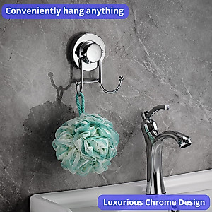 HOME SO Suction Cup Hooks for Shower, Bathroom, Kitchen, Glass Door, Mirror, Tile – Loofah, Towel, Coat, Bath Robe Hook Holder for Hanging up to 15 lbs – Rustproof Chrome Stainless Steel (2-Pack)