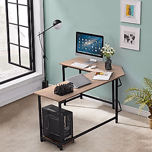 VECELO L-Shaped Corner Computer Desks with CPU Stand Study Writing Table Workstation Gaming Computer Desk for Home Office,Oak