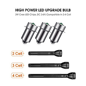 Honoson 3 Pieces 3-6V LED Flashlight Bulb Replacement Bulb 3W DC3V P13.5S LED Flashlight Bulbs Replacement