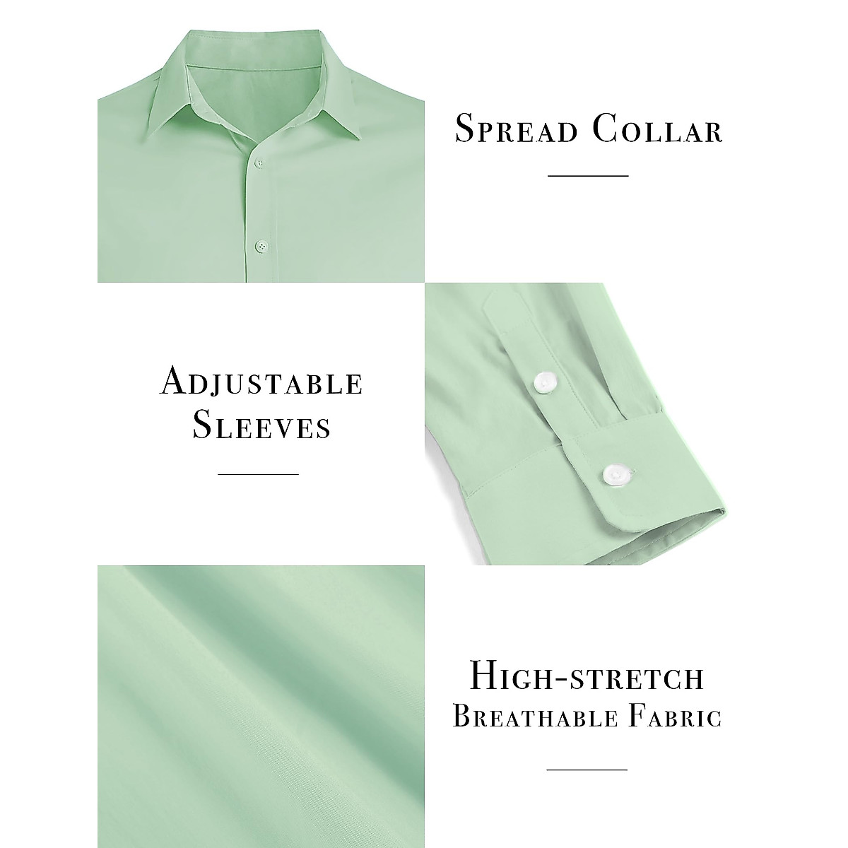 ZAFUL Mens Dress Shirts Slim Fit Button Down Long Sleeve Stretch Collared Shirt Cotton Wrinkle Free Button Up Mens Tops Light Green Small