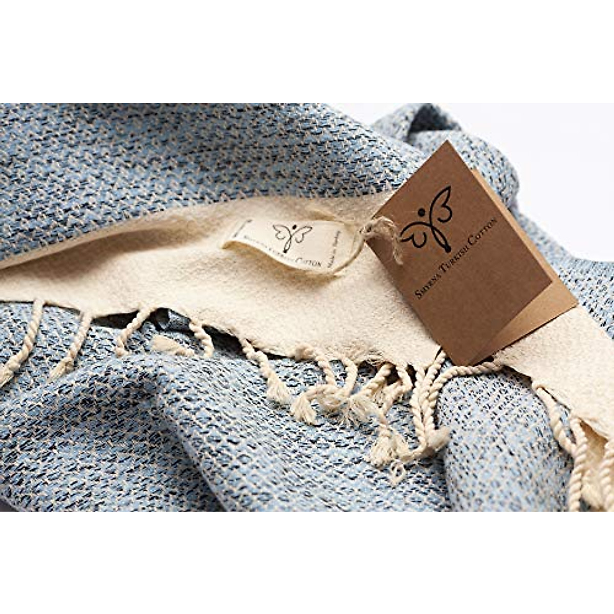 SMYRNA TURKISH COTTON Vintage Series Throw Blanket| 50 x 60 in 100% Cotton|Large Wearable Cozy Blanket Made in Turkey|Machine Washable|Premium Luxury Bath Towel & Picnic Rug - Light Blue