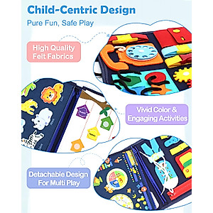 VARANO Montessori Busy Board Book Toy for 1 2 3 Year Old, Educational Sensory Toys for Toddlers 1-3, Car & Airplane Activities for Travel and Learning – Gifts for Boys and Girls (Jungle Animals)