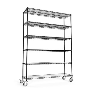 NSF 6 Tier 6000lbs Metal Shelf Wire Shelving Unit, Heavy Duty Adjustable Storage Rack with 5in Wheels and Shelf Liners for Commercial Grade Utility Steel Storage Rack - 18"D x 60"L x 87.5"H - Black