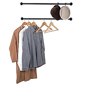 MyGift 33 Inch Matte Black Wall Mounted Metal Corner Clothing Hanging Bar, Garment Rack, Set of 2