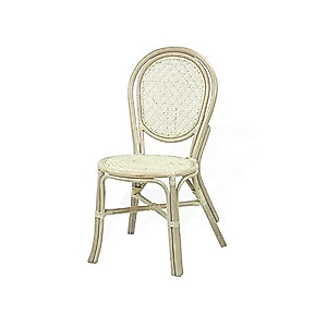 Set of 4 Denver Dining Handmade Wicker Side Chairs with Cream Cushions Natural Rattan, White Wash