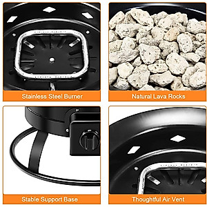 ReunionG 58,000 BTU Portable Propane Outdoor Fire Pit, w/ Cover & Carry Kit, CSA Certification, , Lava Rocks & 10 FT Hose, Durable Gas Fire Bowl for Outdoor Heating, Camping and Party, black