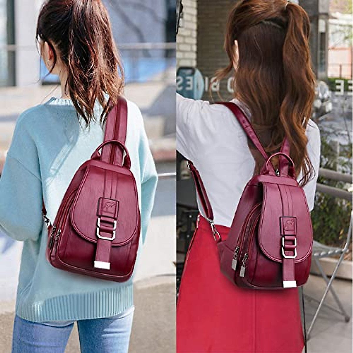 DevilAngel Soft Genuine Leather Backpack for Women,Large Capacity Satchel Shoulder Crossbody Handbags for Office Shopping Trip