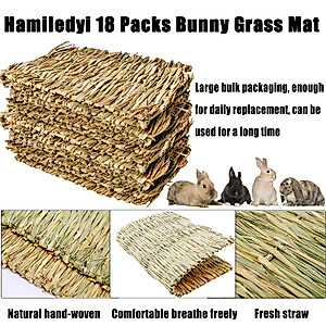 Hamiledyi 18 Pack Bunny Grass Woven Bed Mat Natural Straw Hay Mats Rabbit Handmade Bedding Sleeping Grinding Nesting and Chewing Toy for Guinea Pig Hamster Chinchilla Squirrel Hedgehog