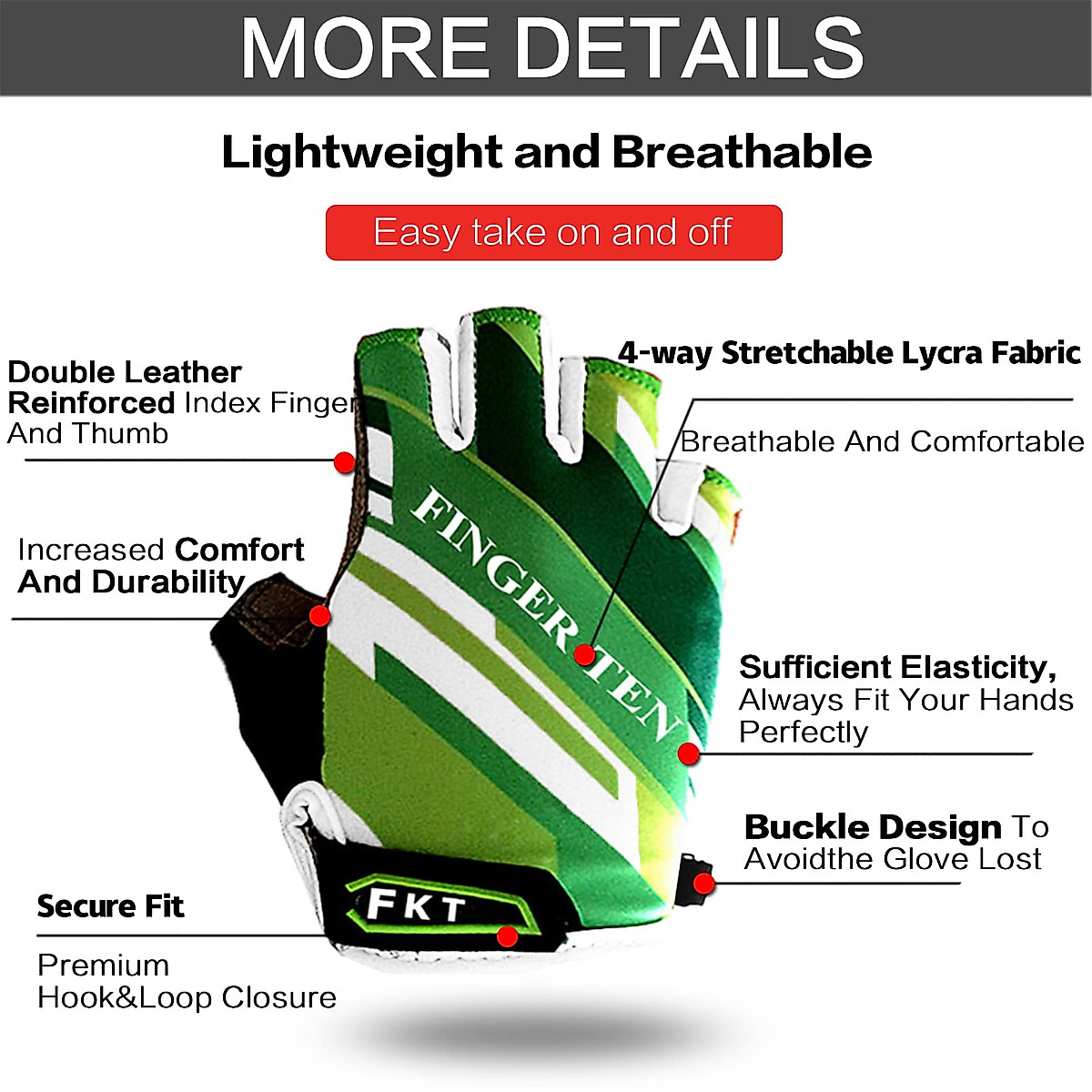 Kids Junior Jr Children Child Youth Boy Girl Ride Fit Sizing Gel Padding Outdoor Sport Cycling Mountain Road Bike Bicycle Half Finger Gloves Value 1 Pair (Green, Medium)