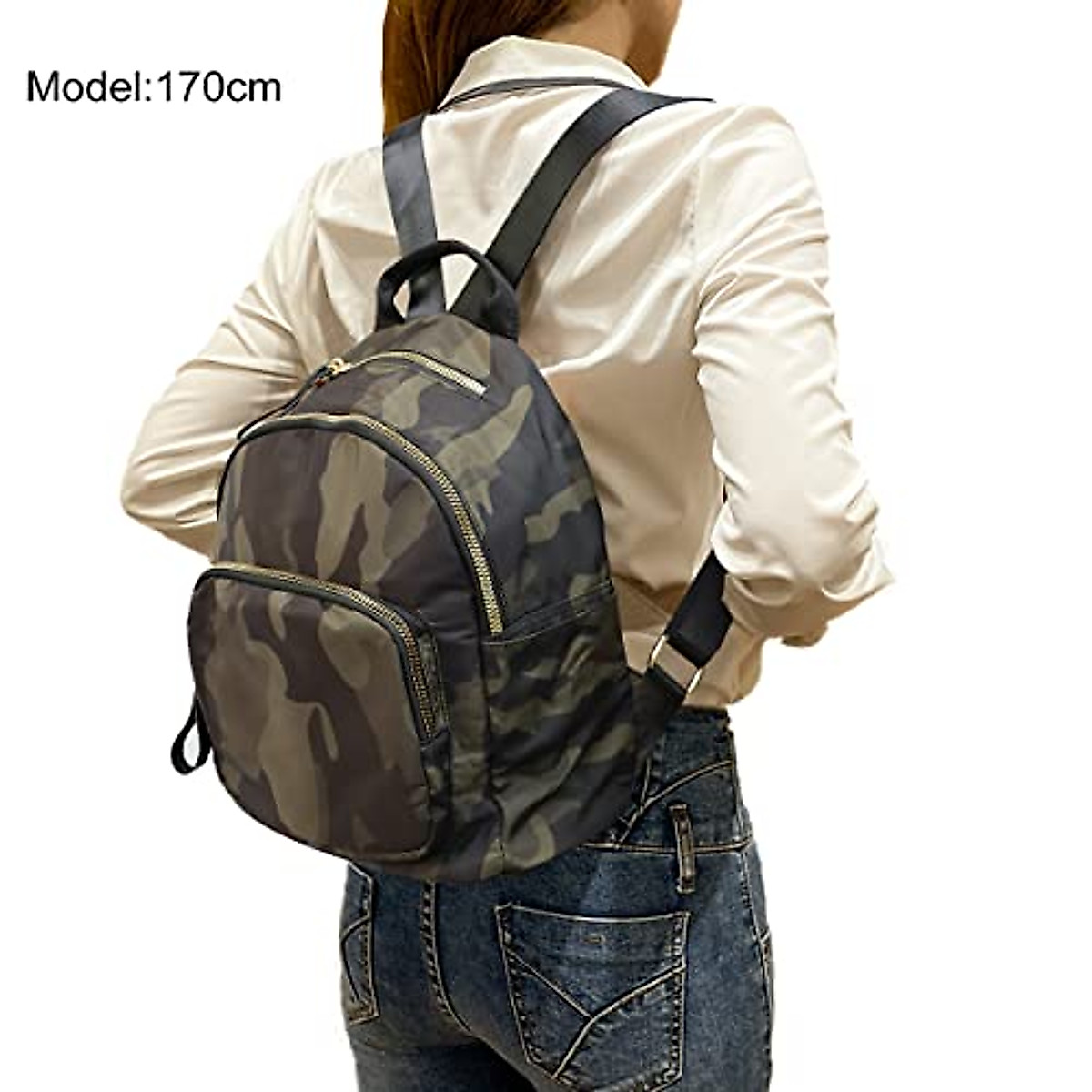 Women Nylon Backpack Anti-theft Fashion Casual Lightweight Travel Shoulder Bag Waterproof Bag (Camo)