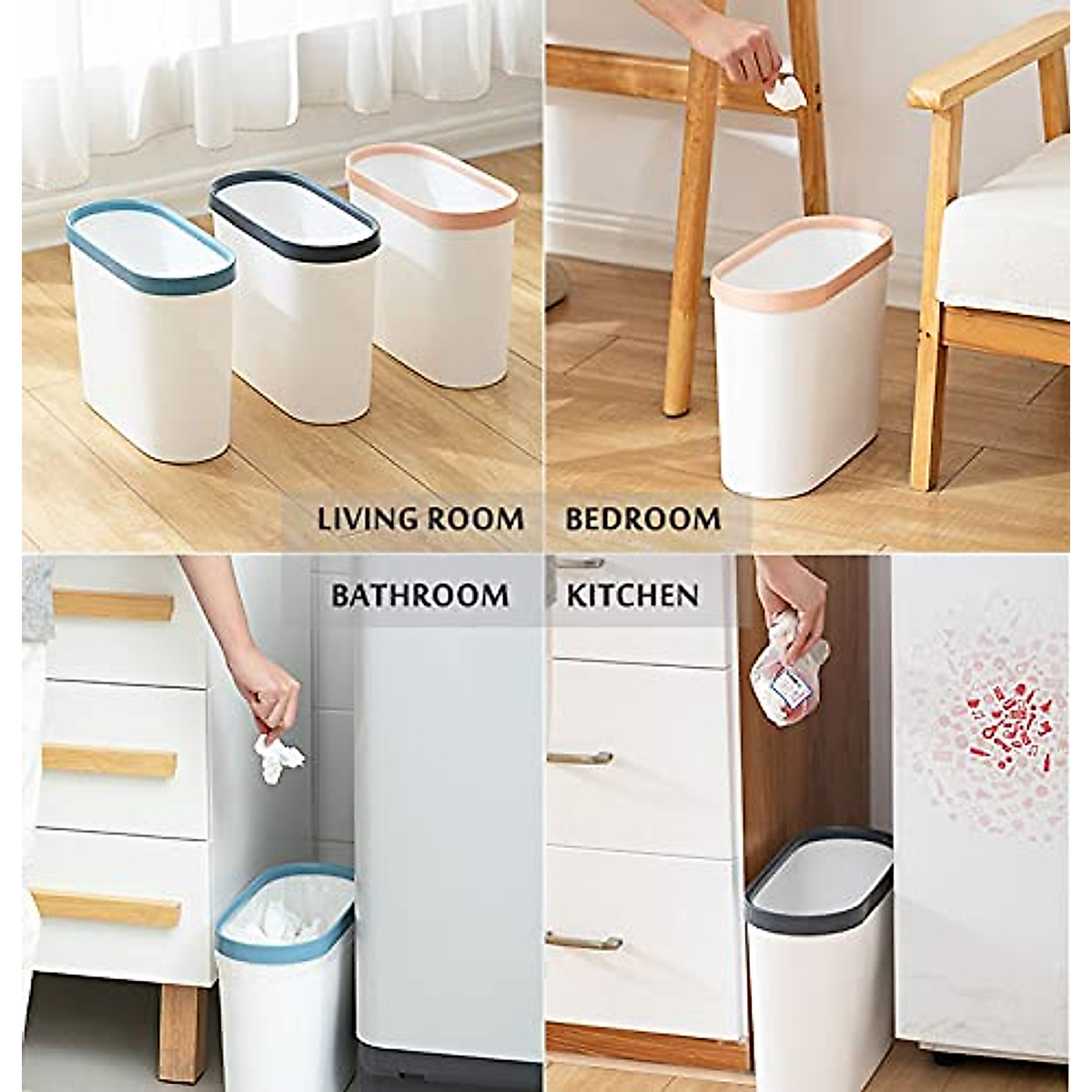 HPDEAR Plastic Wastebasket, Rectangular Slim Trash Can, Narrow Trash Bin, Garbage Can for Bedroom Bathroom Kitchen (Pink)