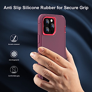 For iPhone 13 Pro Max Case with Full Body Protection, iPhone 12 Pro Max Case Heavy Duty Shockproof 3 in 1 Silicone Rubber with Hard PC Rugged Durable Phone Cover for 13ProMax 6.7 Inch. (Burgundy)