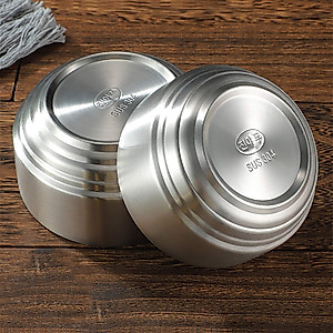 UPTALY Set Of 4 Food Grade 18/10 Stainless Steel Bowls with Lids (4.9'', 4.1''), Thickened Cereal Bowl with Saucer, Double-walled Insulated Steamed Soup Bowls, Meal Bowl with Lid, Korean Kimchi Dishes
